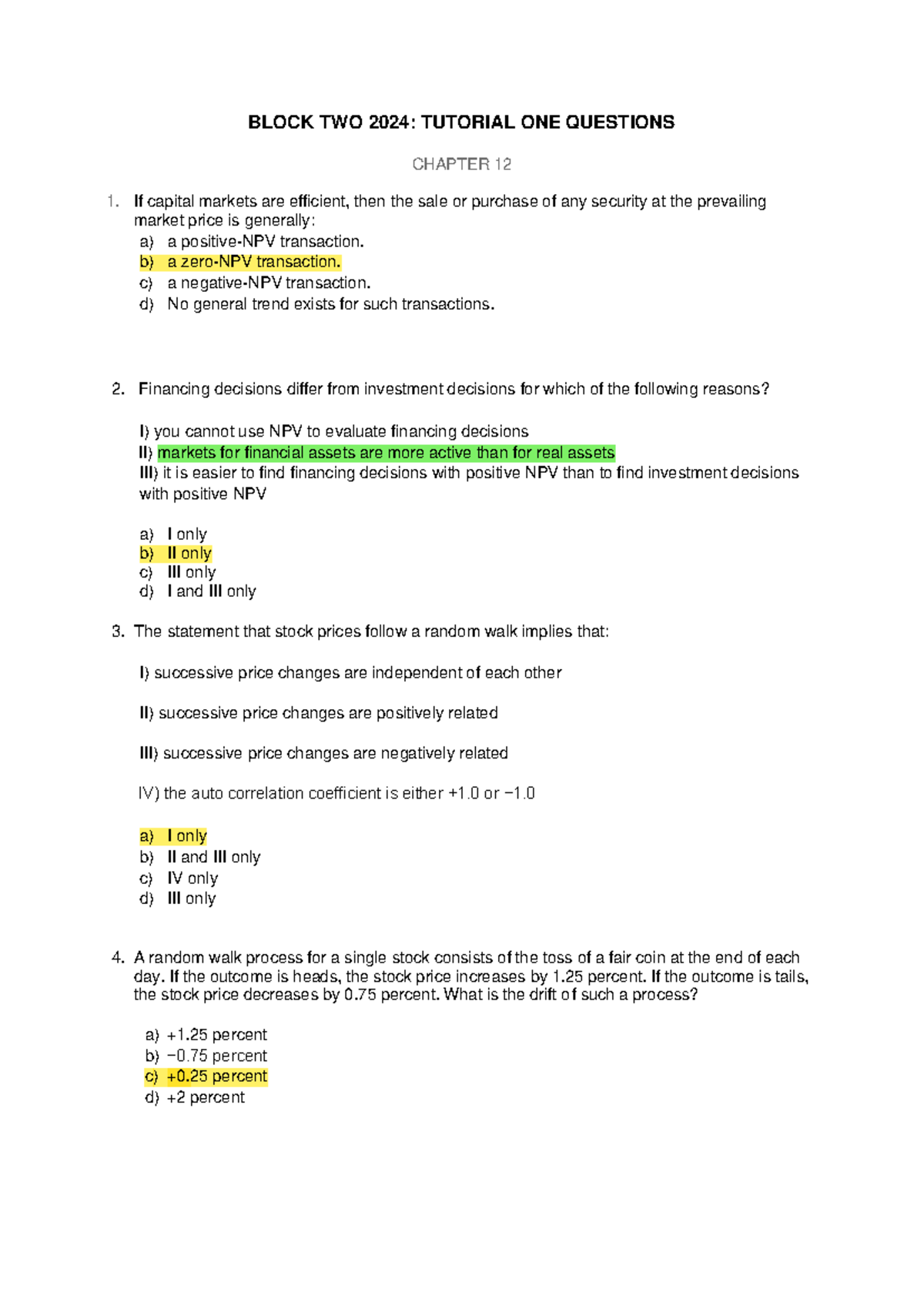 TUTORIAL 1 - Chapter 12 and 13 - BLOCK TWO 202 4 : TUTORIAL ONE ...