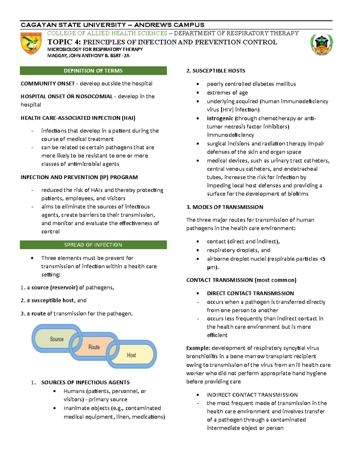 Topic 4 - Principles OF Infection AND Prevention Control - COLLEGE OF ...