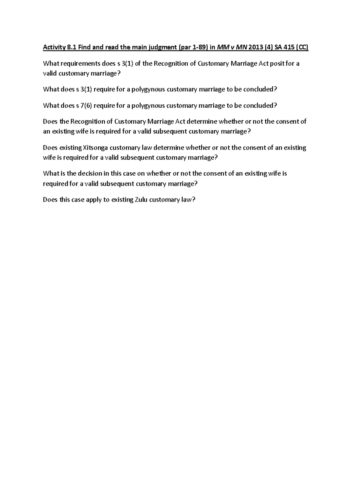 Activity 8.1 MM v MN - use as exam practice - Activity 8. 1 Find and ...