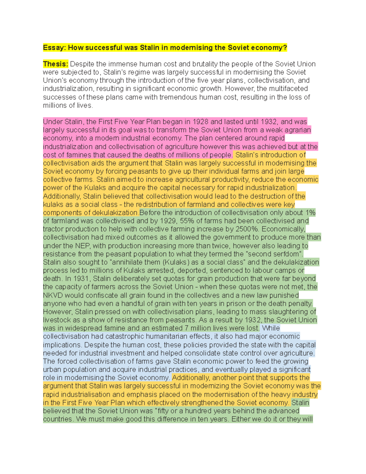 Stalin economy paragraph - Essay: How successful was Stalin in ...