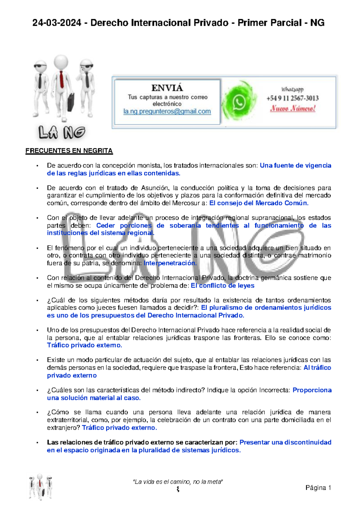 24 03 2024 Derecho Internacional Privado Primer Parcial NG🍀 - Página 1 “La vida es el camino, no ...