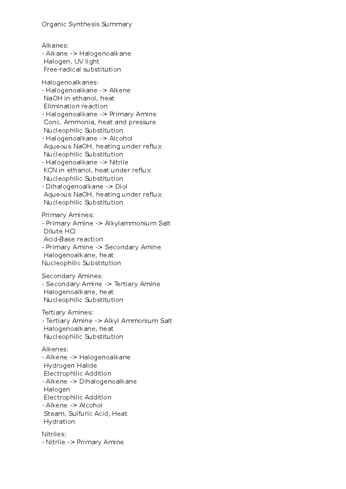 Organic Synthesis Lists AQA - Organic Synthesis Summary Alkanes: Alkane ...