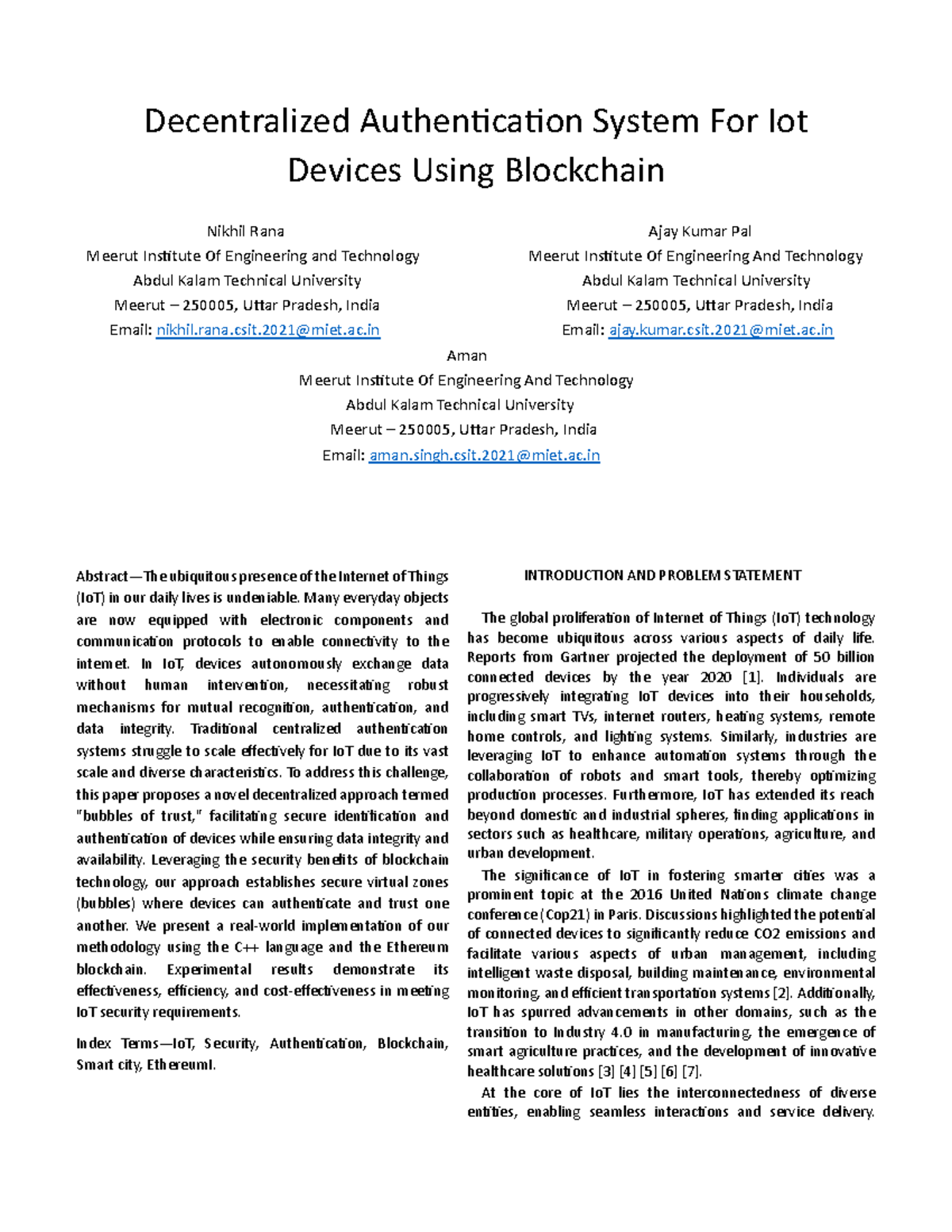 Research Paper 2 Decentralized Authentication System For Iot Devices Using Blockchain Nikhil