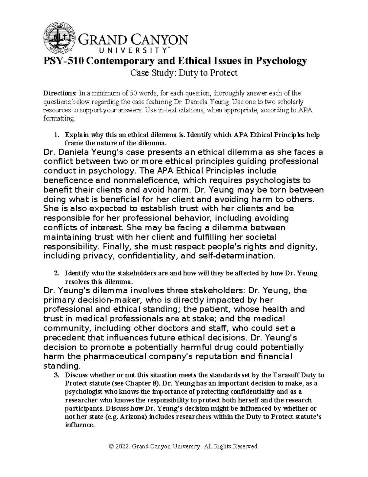 PSY510 RS T5 Case Study Duty To Protect - PSY-510 Contemporary and Ethical Issues in Psychology ...