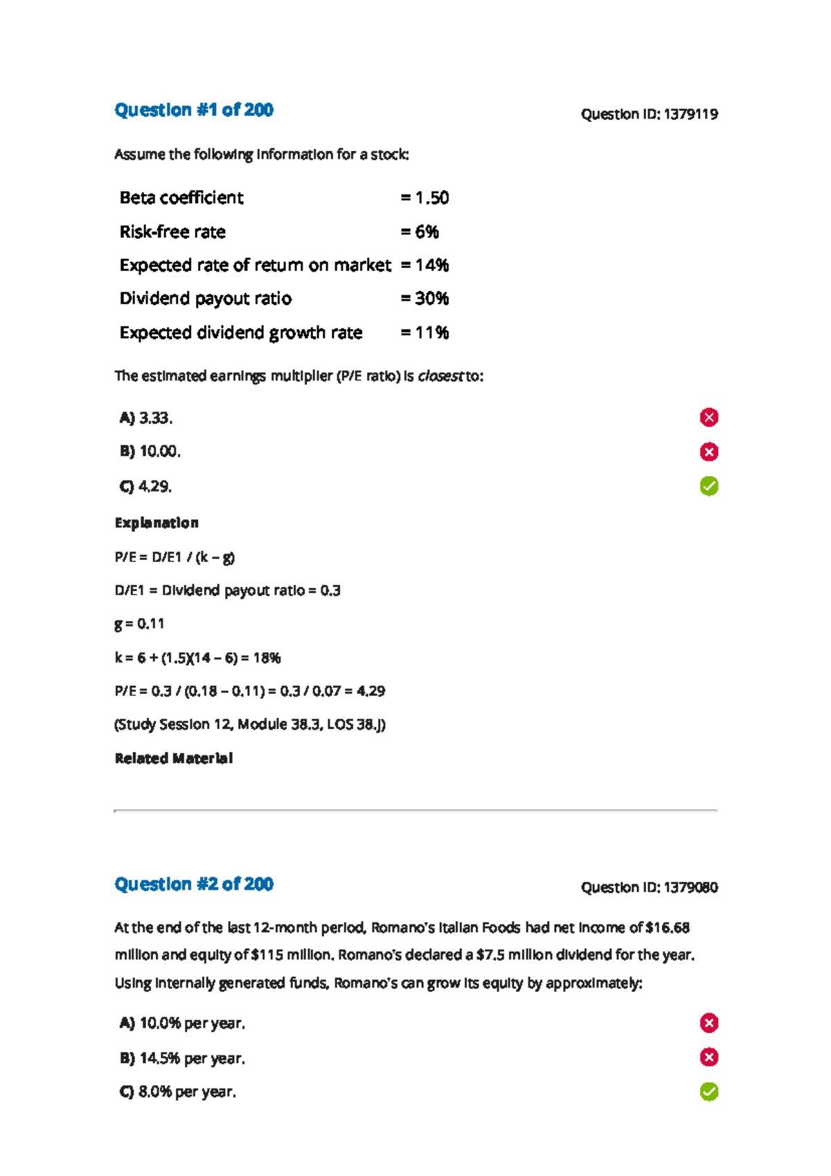 Equity - CFA material, test bank fundamental level - Question #1 of 200 ...