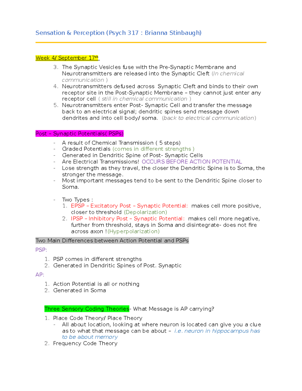 Sensation week 4 notes - Sensation & Perception (Psych 317 : Brianna ...
