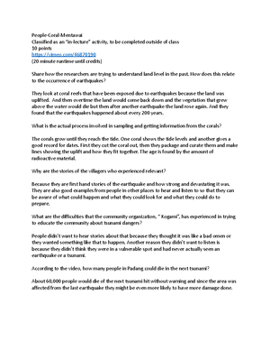 Geo Lecture 1 - SOE101 - Lecture 1 Created Class Geology 101 Type Lecture Materials Reviewed ...