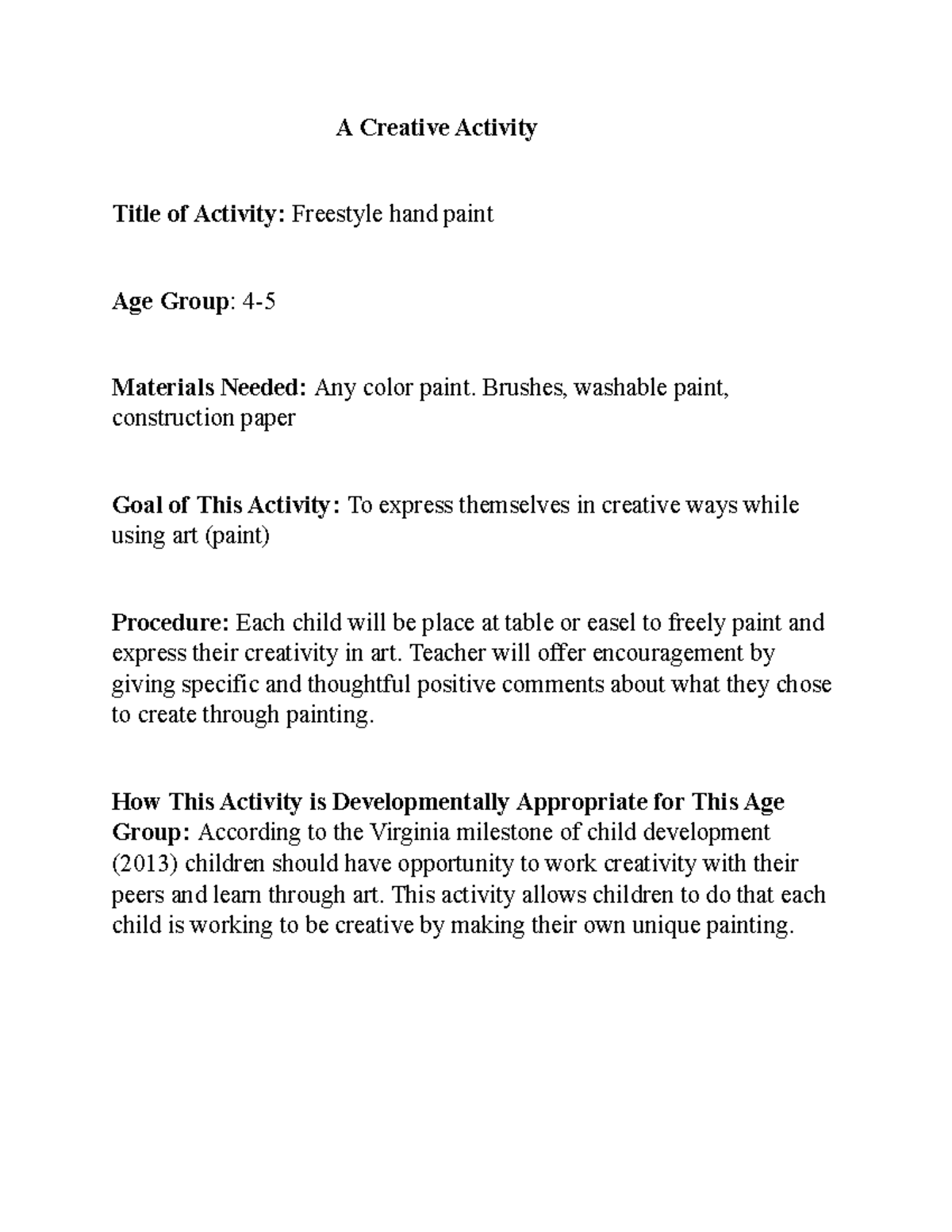 A Creative Activity RC II-3 Education Assignments - A Creative Activity ...