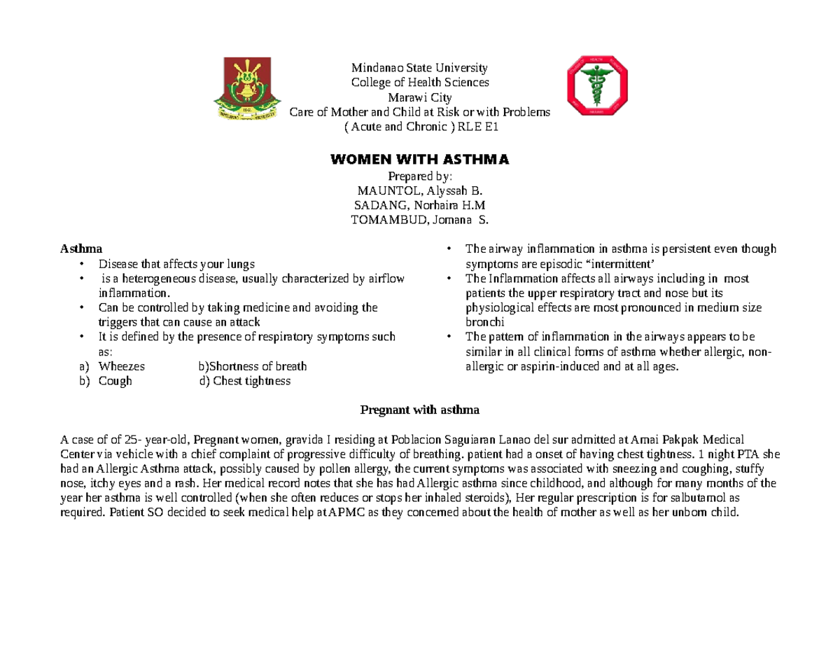 5 - Asthma - a mcn notes - Mindanao State University College of Health ...