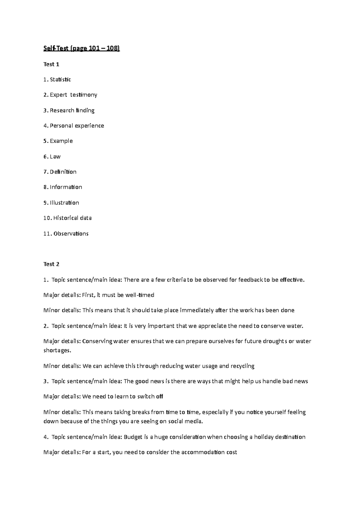 Self-Test (page 101-108) week 4 - on the text book - Self-Test (page ...