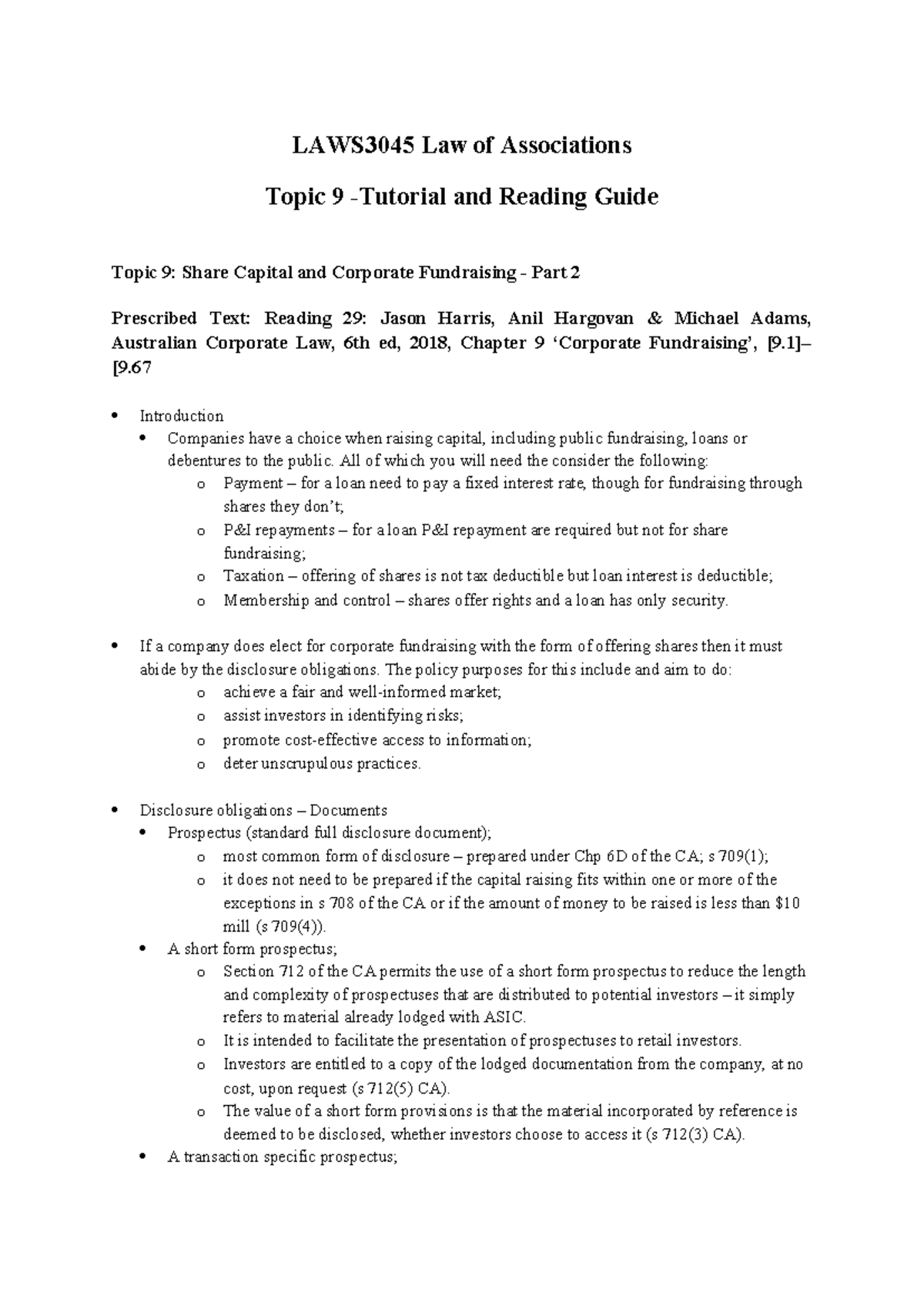 LAWS3045 Topic 9-Tutorial and Reading Guide - Part 2 - LAWS3045 Law of ...