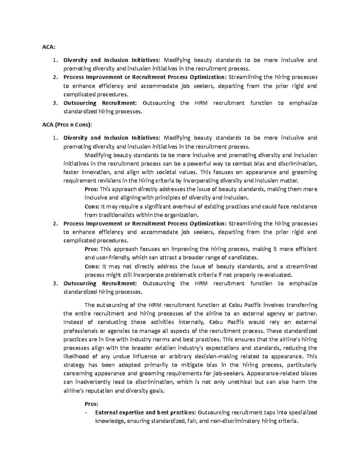 ACA draft - alternative course of action - ACA: Diversity and Inclusion ...