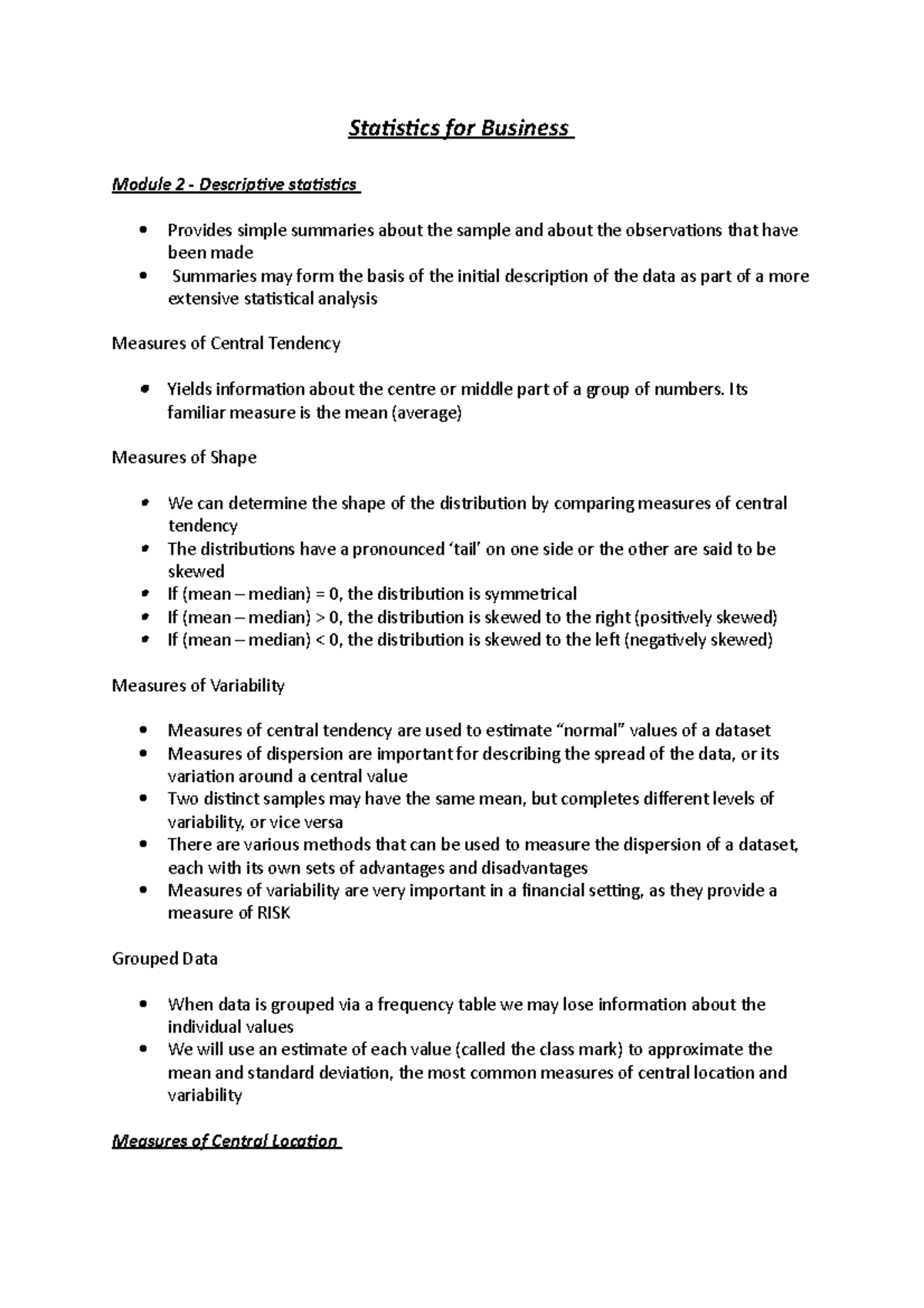 Statistics for Business - Statistics for Business Module 2 ...