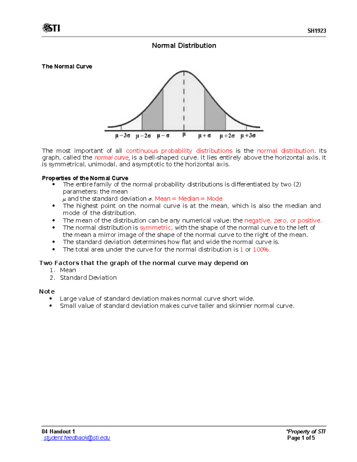 Probstats Reviewer - NOTES - 04 Handout 1 *Property of STI Normal ...