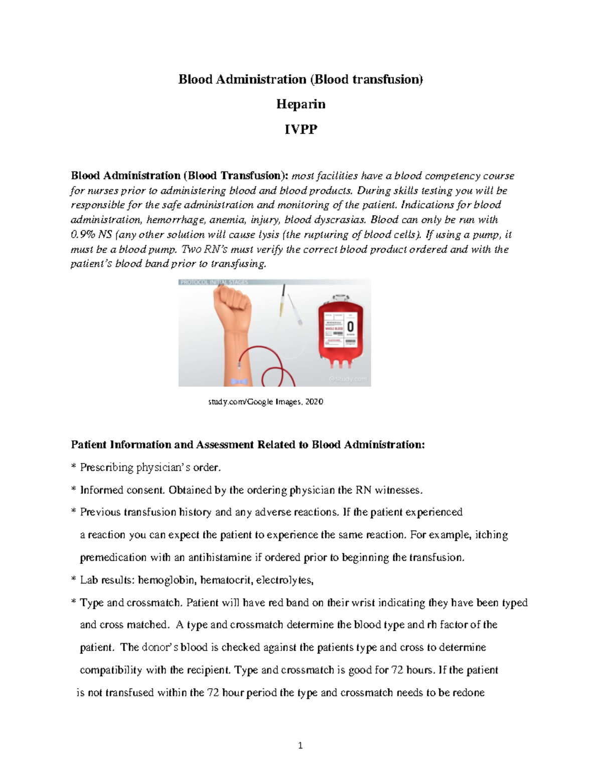 Skill- Blood Administration - Blood Administration (Blood transfusion ...