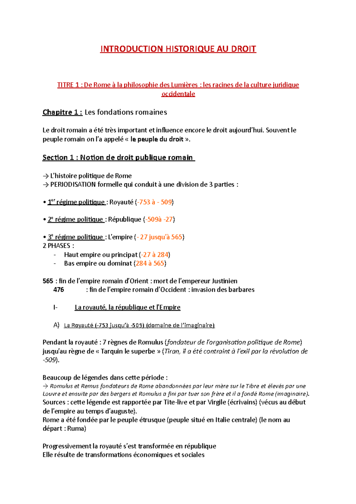 CM- Introduction Historique AU Droit - INTRODUCTION HISTORIQUE AU DROIT TITRE 1 : De Rome à la ...