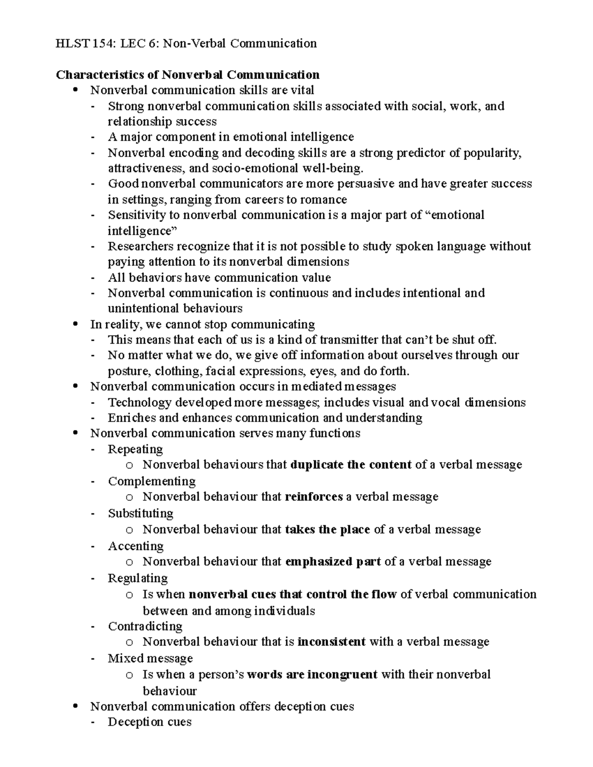 HLST 154 LEC 6 Non-Verbal Comm - HLST 154: LEC 6: Non-Verbal ...