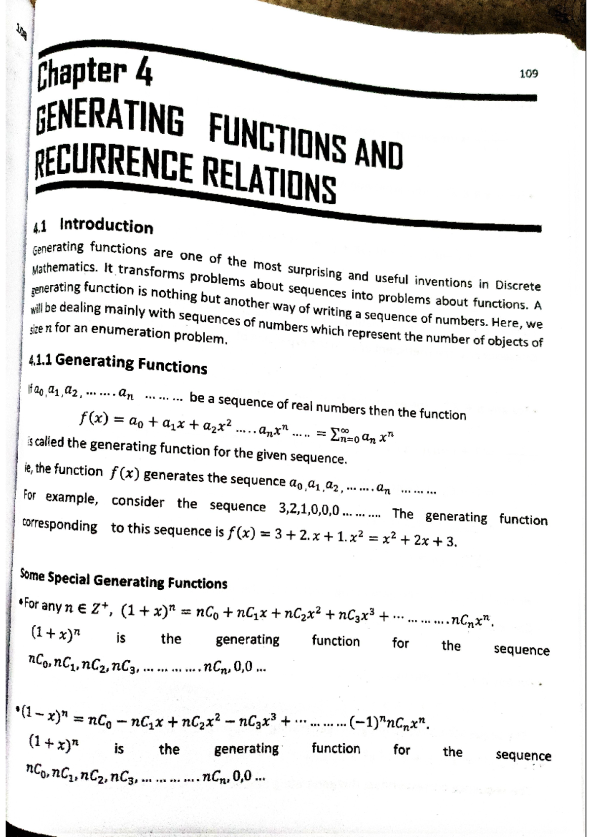 Module 4 - Hshhdjj - 208 109 Chapter 4 GENERATING FUNCTIONS AND ...