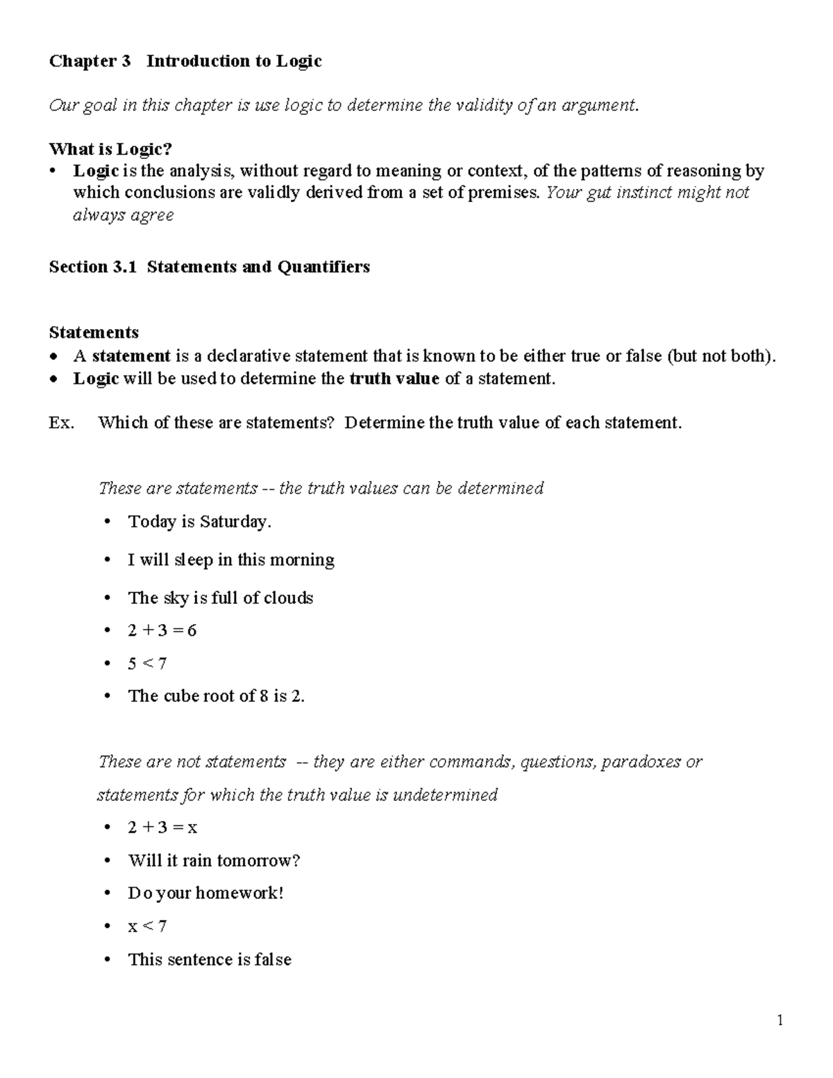 MATH 11000 - Chapter 3 Logic Notes - Chapter 3 Introduction to Logic ...