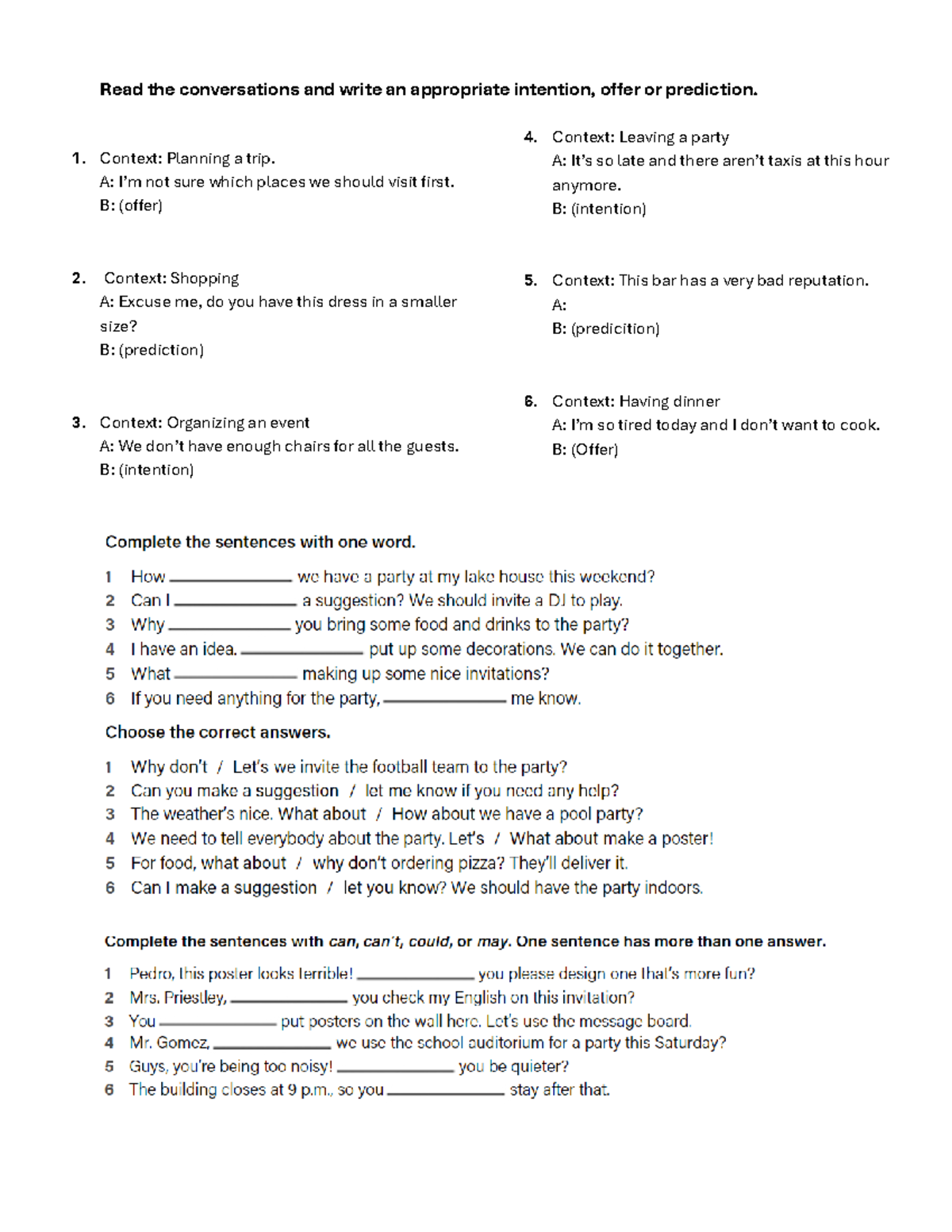 2. Modals Practice 2 - actividad - Read the conversations and write an ...