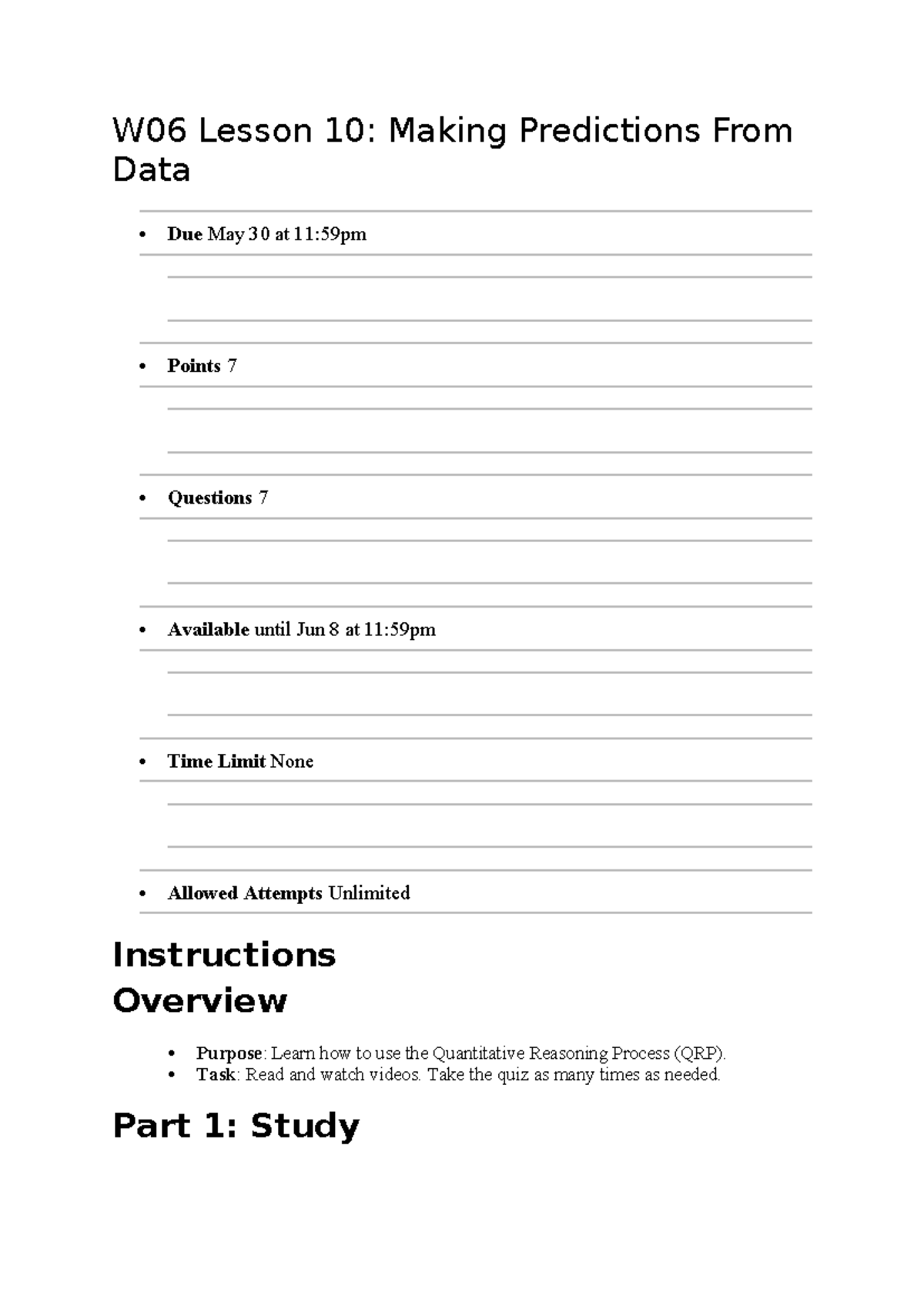MATH108X W06 Lesson 10 Making Predictions From Data QUIZ - W06 Lesson ...