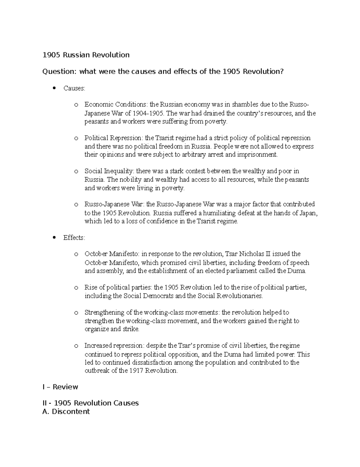 HIS 235 - 1905 Revolution 2 - 1905 Russian Revolution Question: what ...