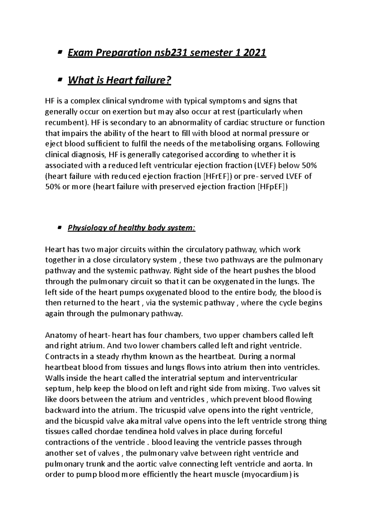 7. Heart Failure - NSB - Exam Preparation nsb231 semester 1 2021 What ...