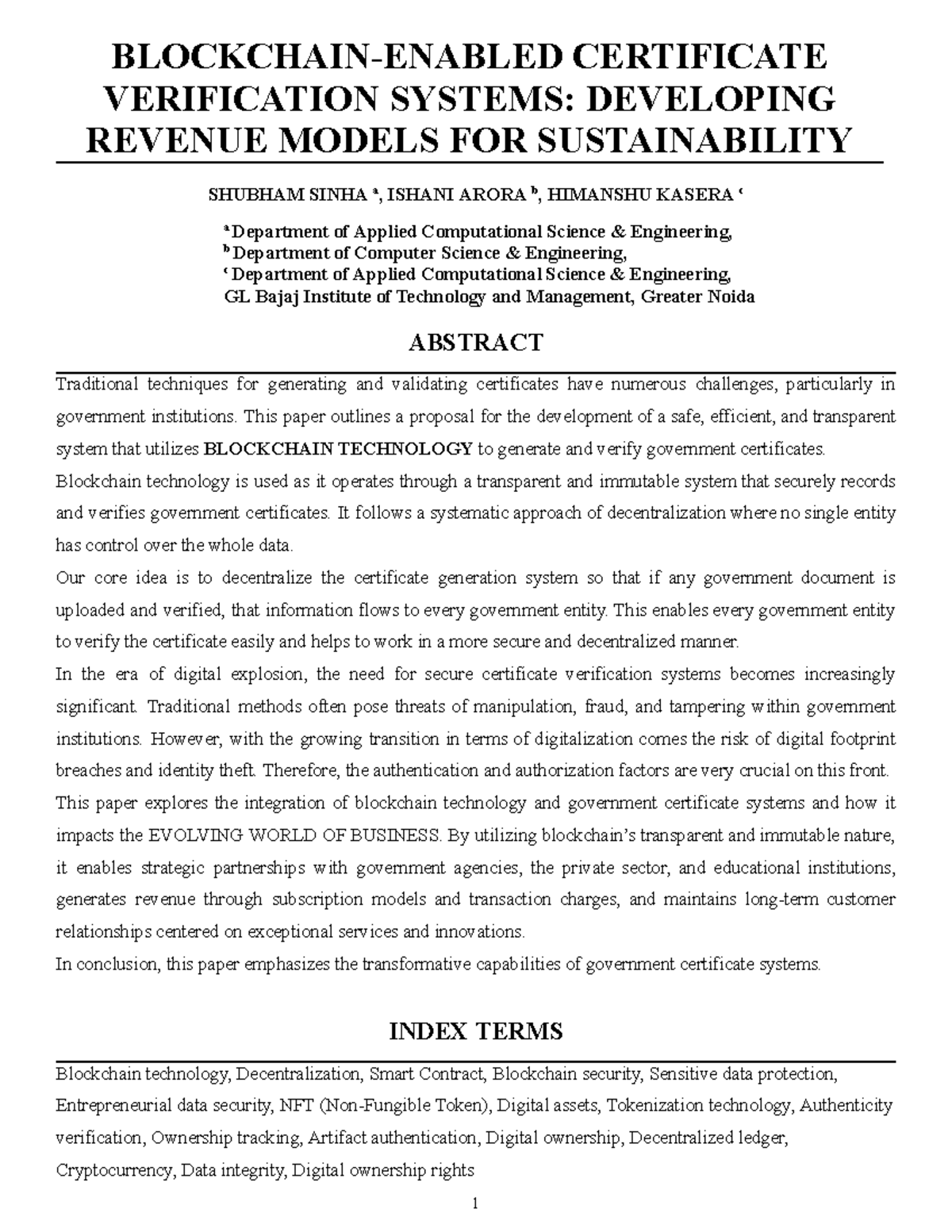 Finalreseachpapersubmitishanishubhamhimanshu - BLOCKCHAIN-ENABLED ...