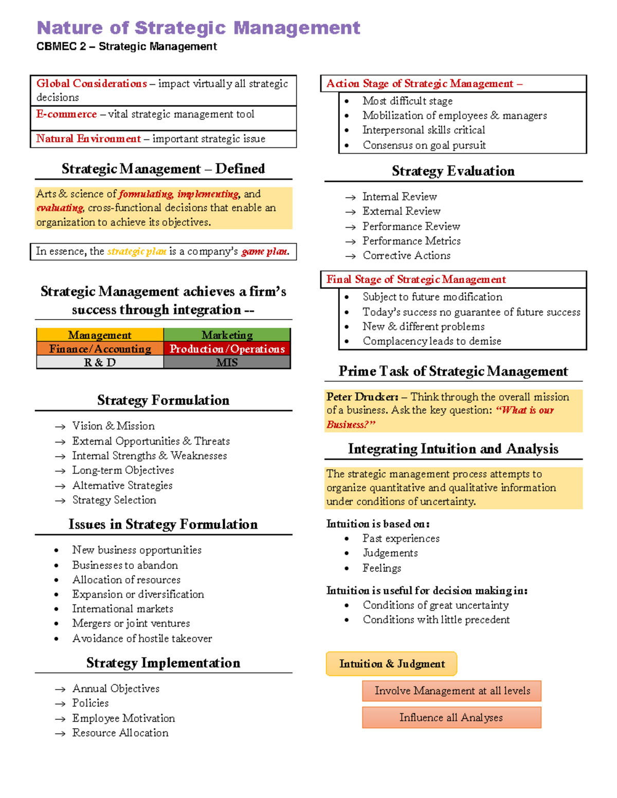 Chapter 1 - Nature of Strategic Management - CBMEC 2 – Strategic ...