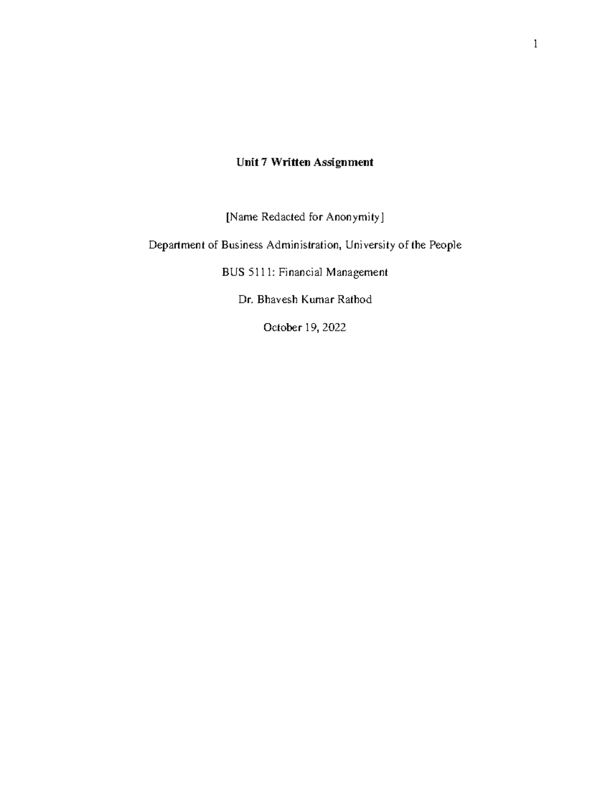Unit 7 Written Assignment - Unit 7 Written Assignment [Name Redacted ...