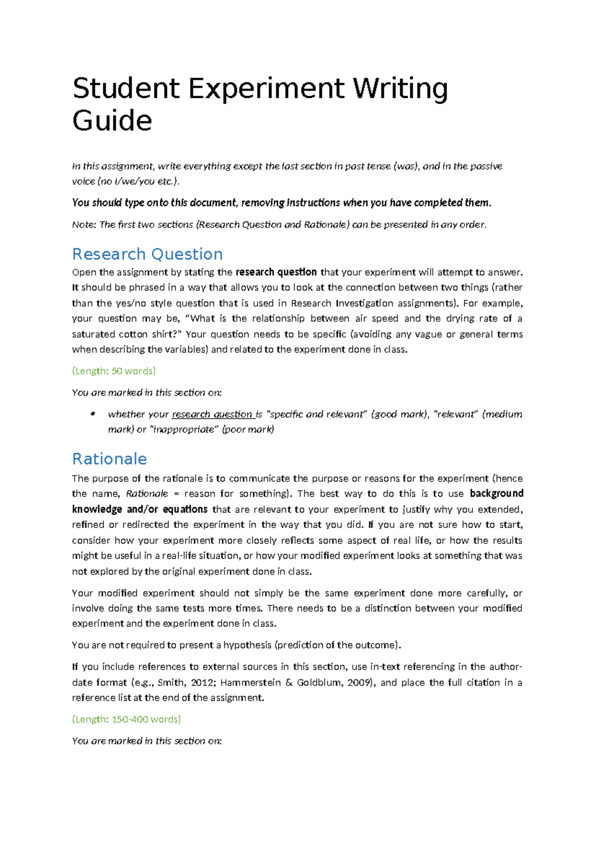 Student Experiment - Writing Guide - Student Experiment Writing Guide ...