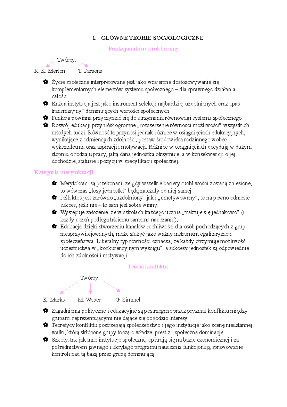 Socjologia edukacji wykłady - 1. GŁÓWNE TEORIE SOCJOLOGICZNE Funkcjonalizm strukturalny Twórcy ...