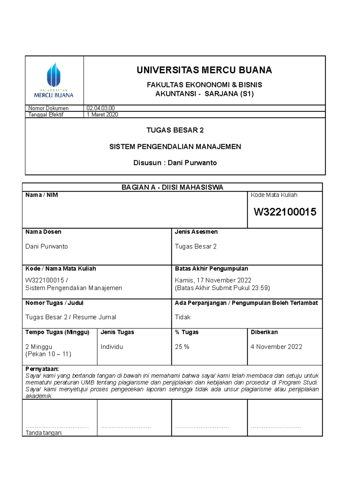 00. TB-2 SPM - Tugas Besar - UNIVERSITAS MERCU BUANA FAKULTAS EKONONOMI ...
