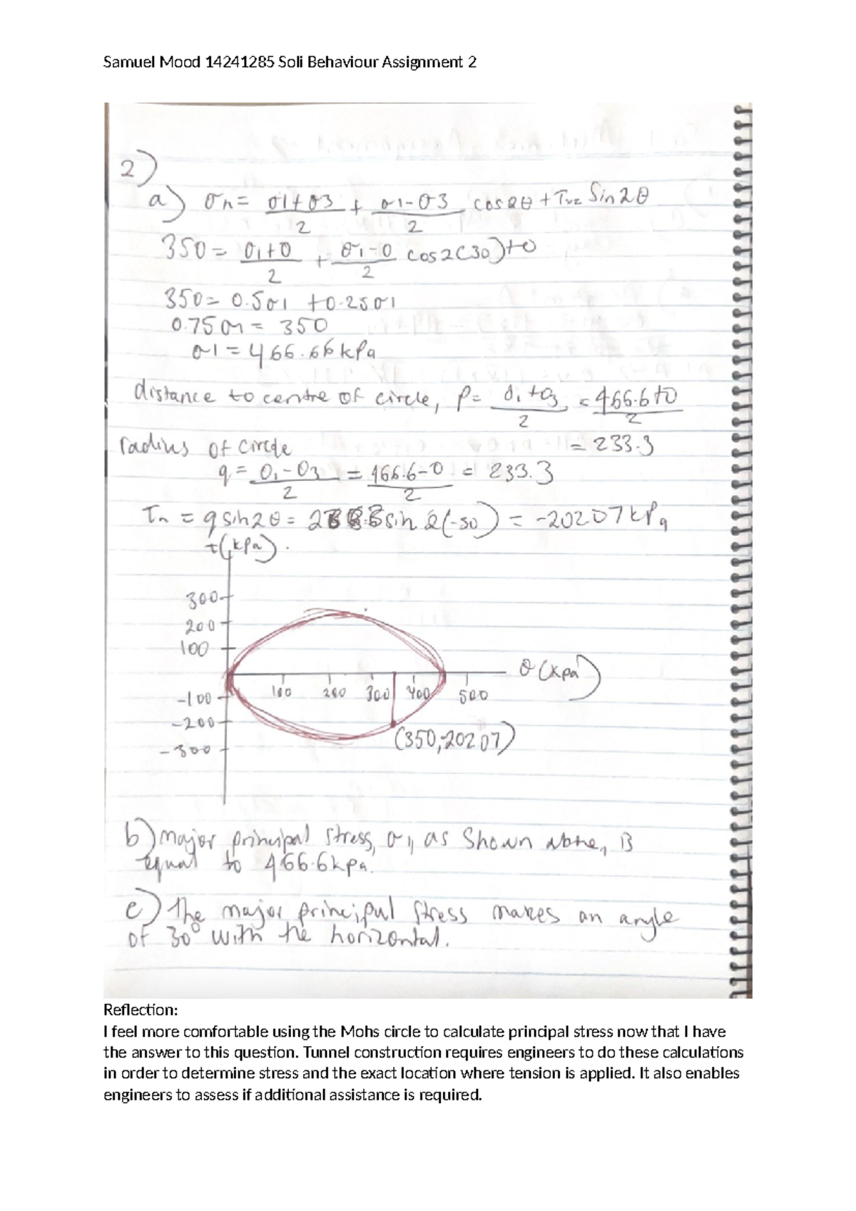 Soil behaviour assignment 2 - Reflection: I feel more comfortable using the Mohs circle to ...