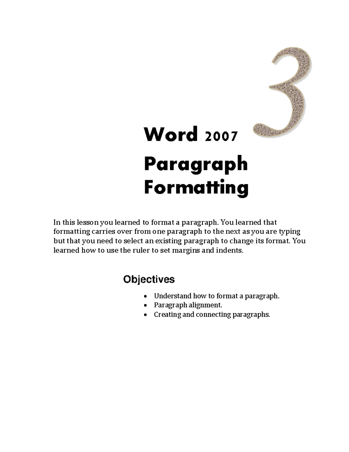 Lesson 03 - Paragraph Formatting - Word 2007 Paragraph Formatting In ...