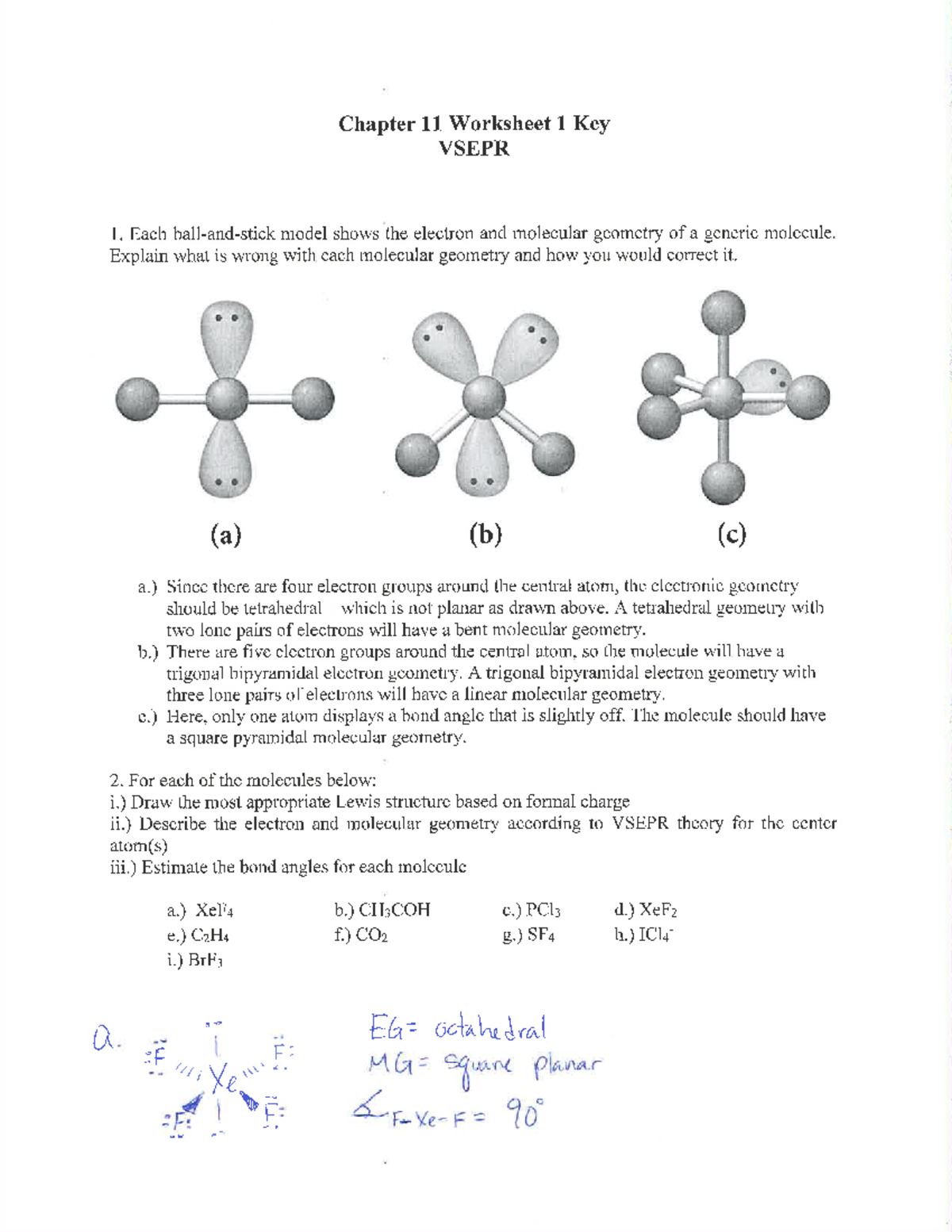 CH11WS1 Key - VSEPR worksheet key - CHEM103 - Studocu