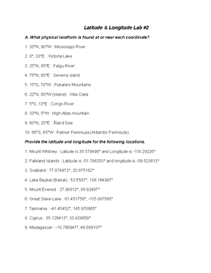Temperature Patterns Lab Part 2 - In your answers, consider the one temperature control factor ...