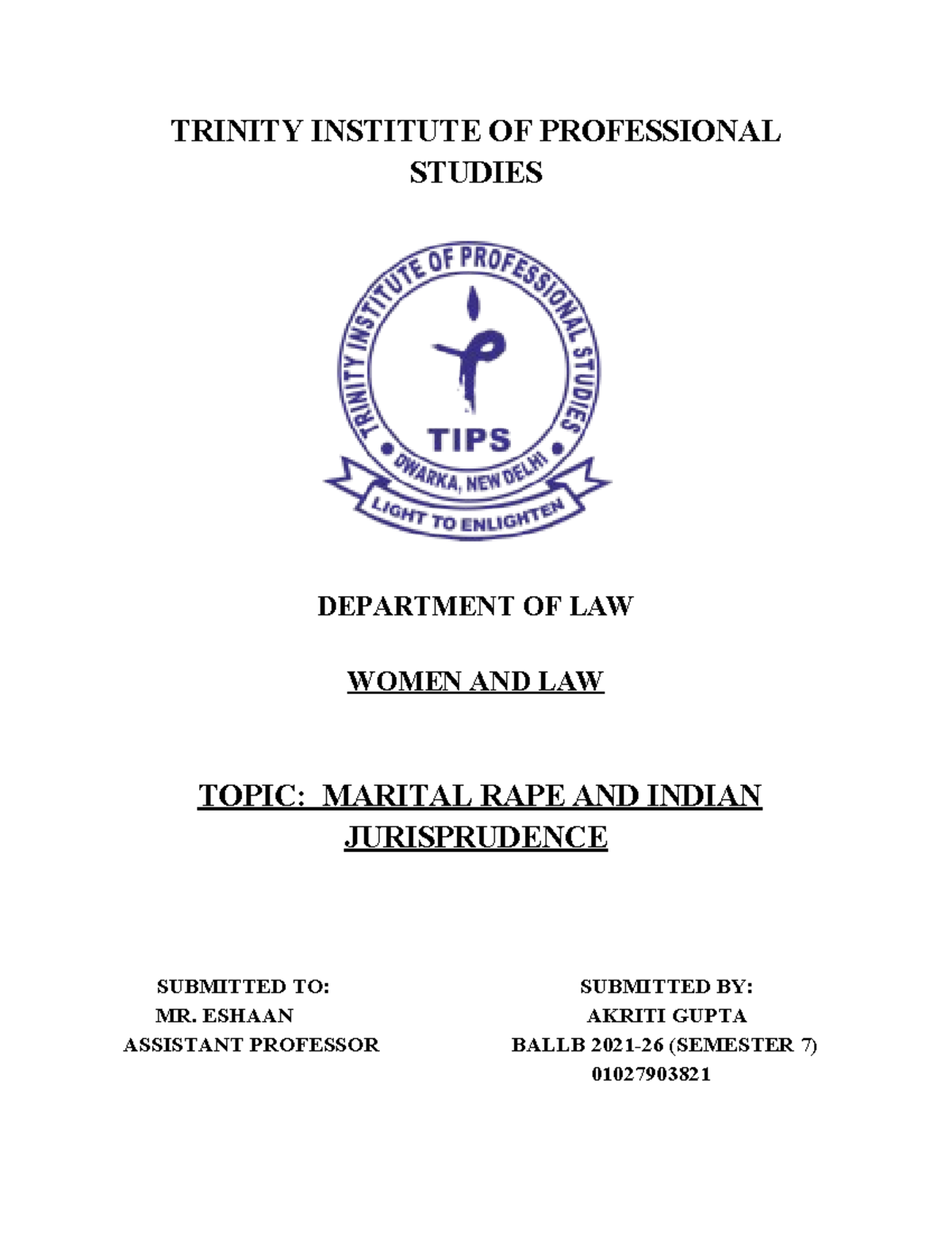 Women assignment - TRINITY INSTITUTE OF PROFESSIONAL STUDIES DEPARTMENT ...