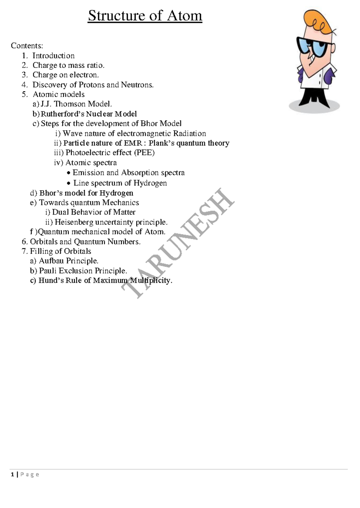 Structure of atom - Contents: 1. Introduction 2. Charge to mass ratio ...