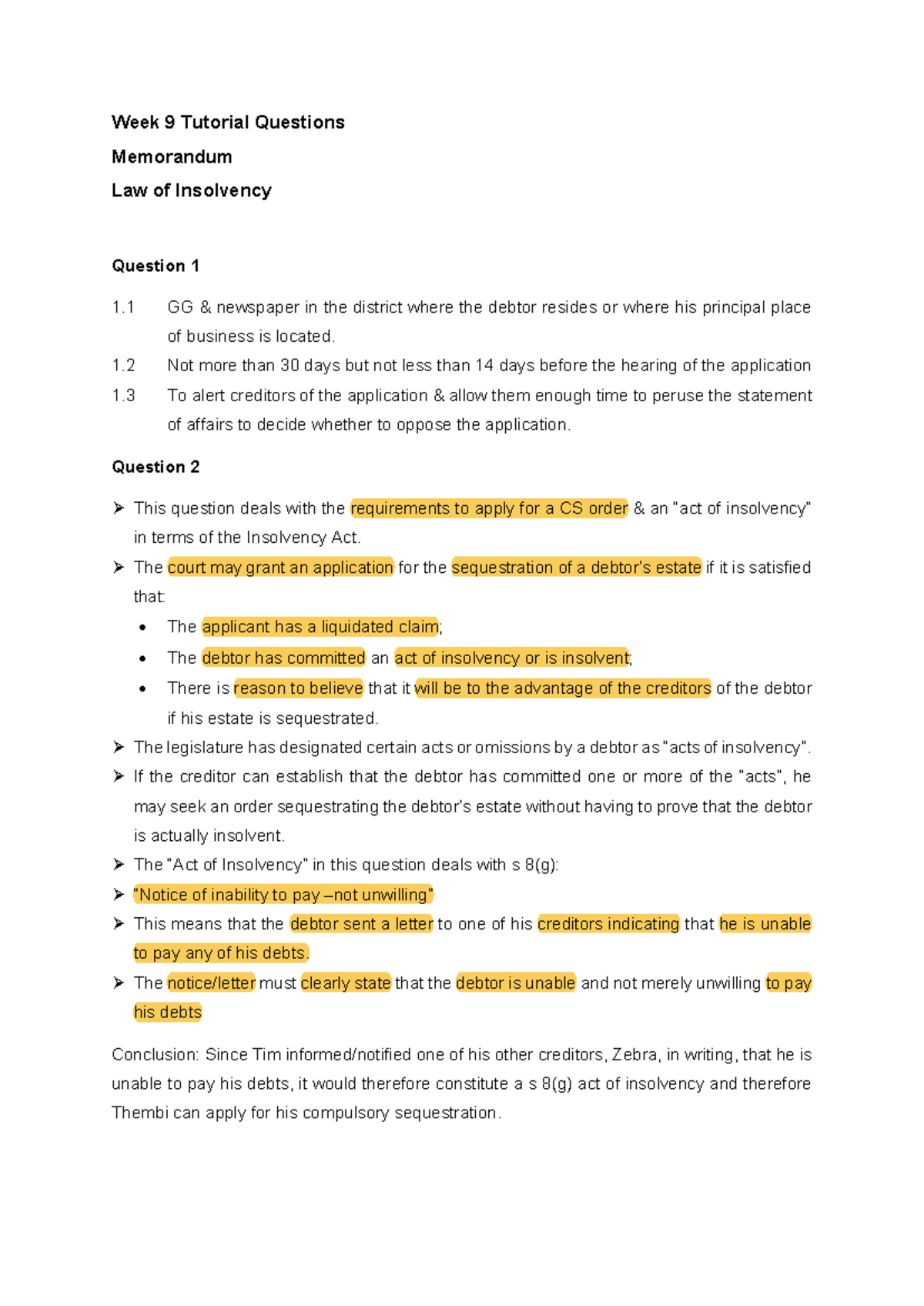 Week 9 Tutorial Question Memorandum - 1 Not more than 30 days but not less than 14 days before ...