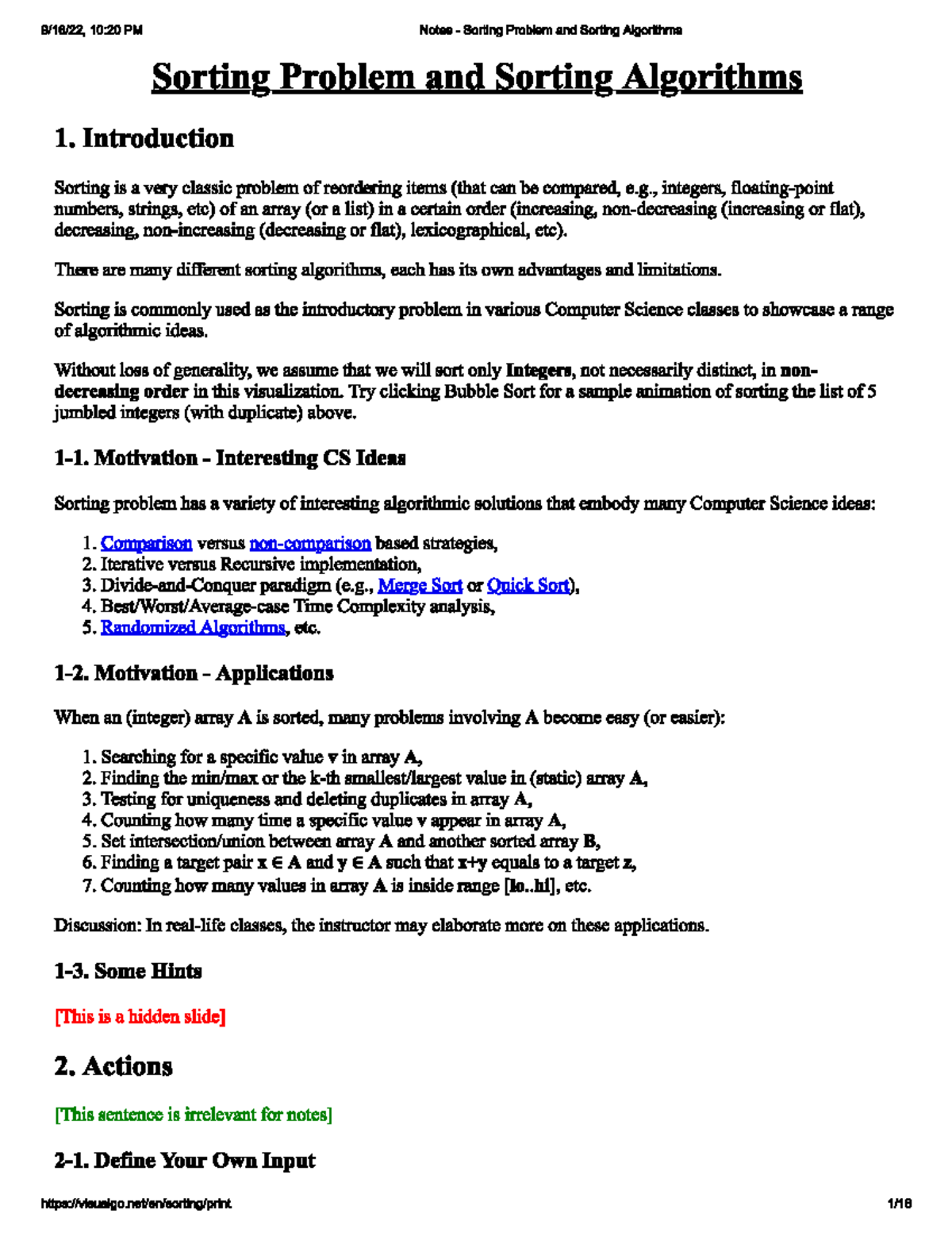 Sorting-VA - llllllllllllll - CS2040C - Studocu