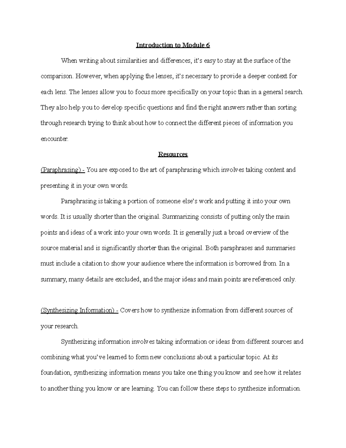IDS-100 Notes for Module 6 - Introduction to Module 6 When writing ...