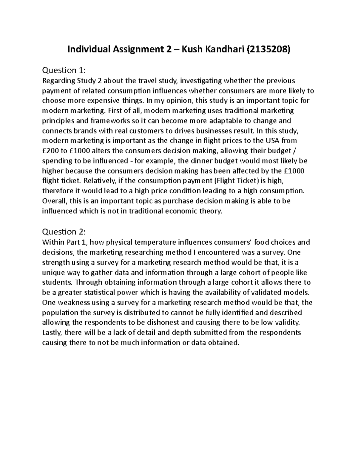 Individual Assignment 2 (Case Study). - Individual Assignment 2 – Kush Kandhari (2135208 ...