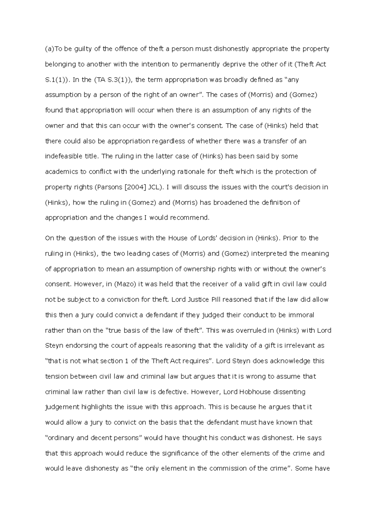 Criminal law formative semester 2 - (a)To be guilty of the offence of ...