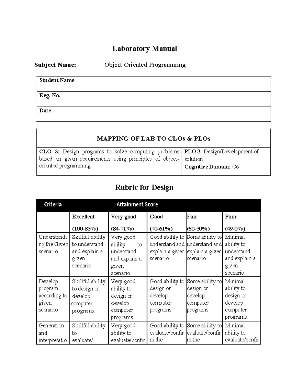 OOP Lab 01 - this is the basic explanation of classes using JAVA - Laboratory Manual Subject ...