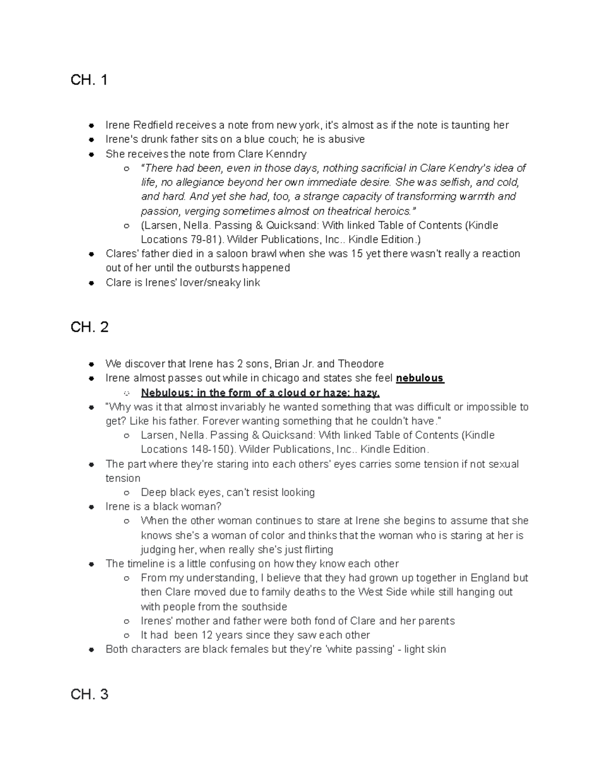 Passing - PT. 1 - notes from the reading done before class for ...