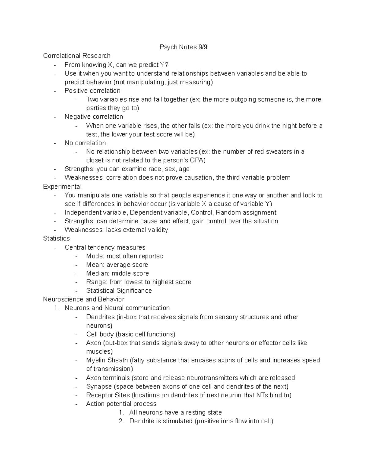 Psych Notes 9 9 - Psych Notes 9/ Correlational Research From knowing X ...