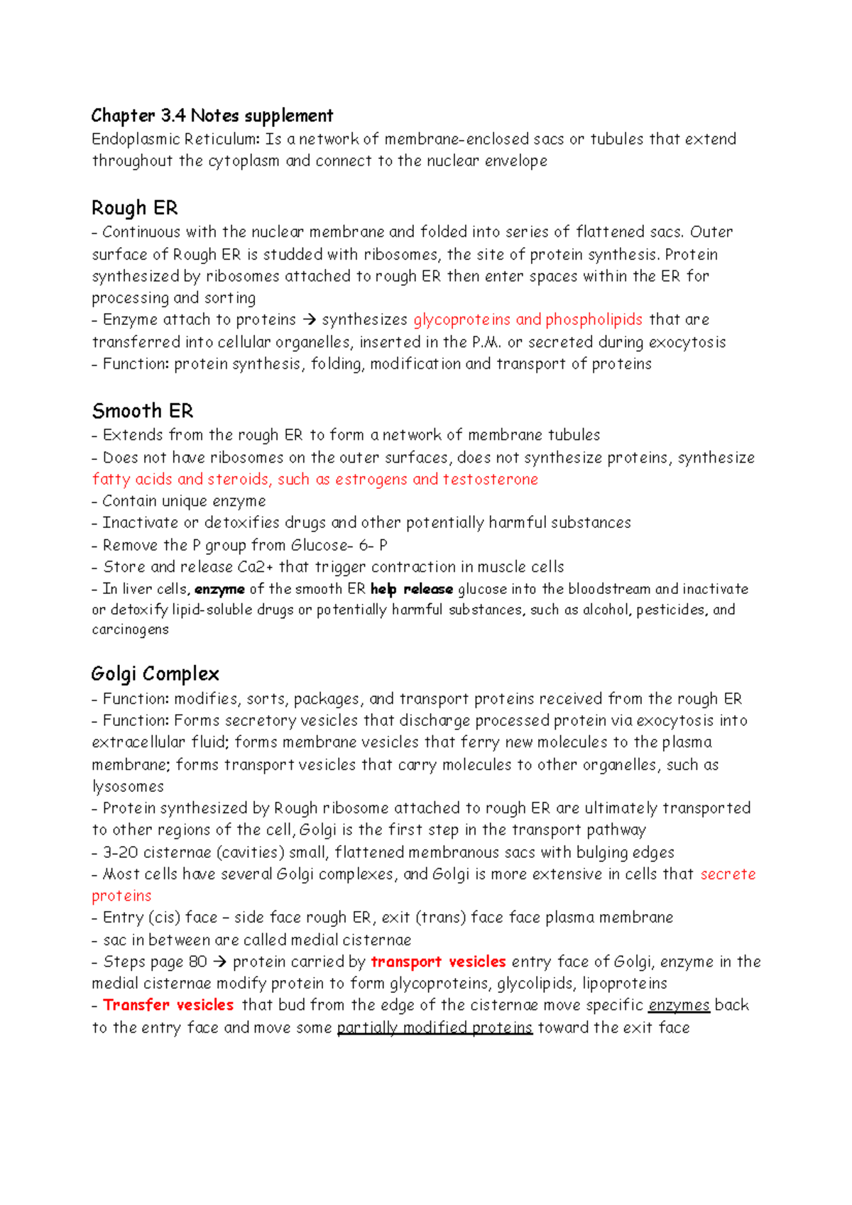 Chapter 3 A&P - unsure - Chapter 3 Notes supplement Endoplasmic ...