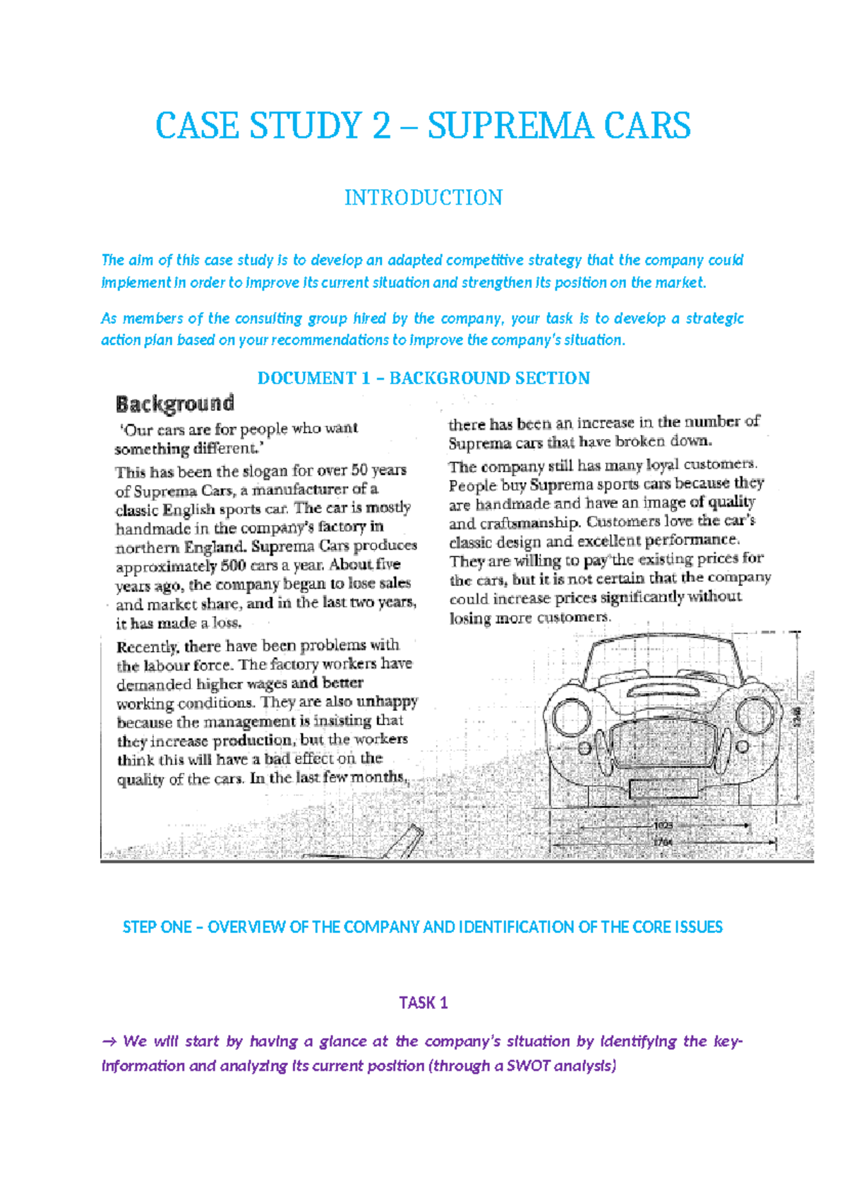 CASE Study Suprema cars - CASE STUDY 2 – SUPREMA CARS INTRODUCTION The ...