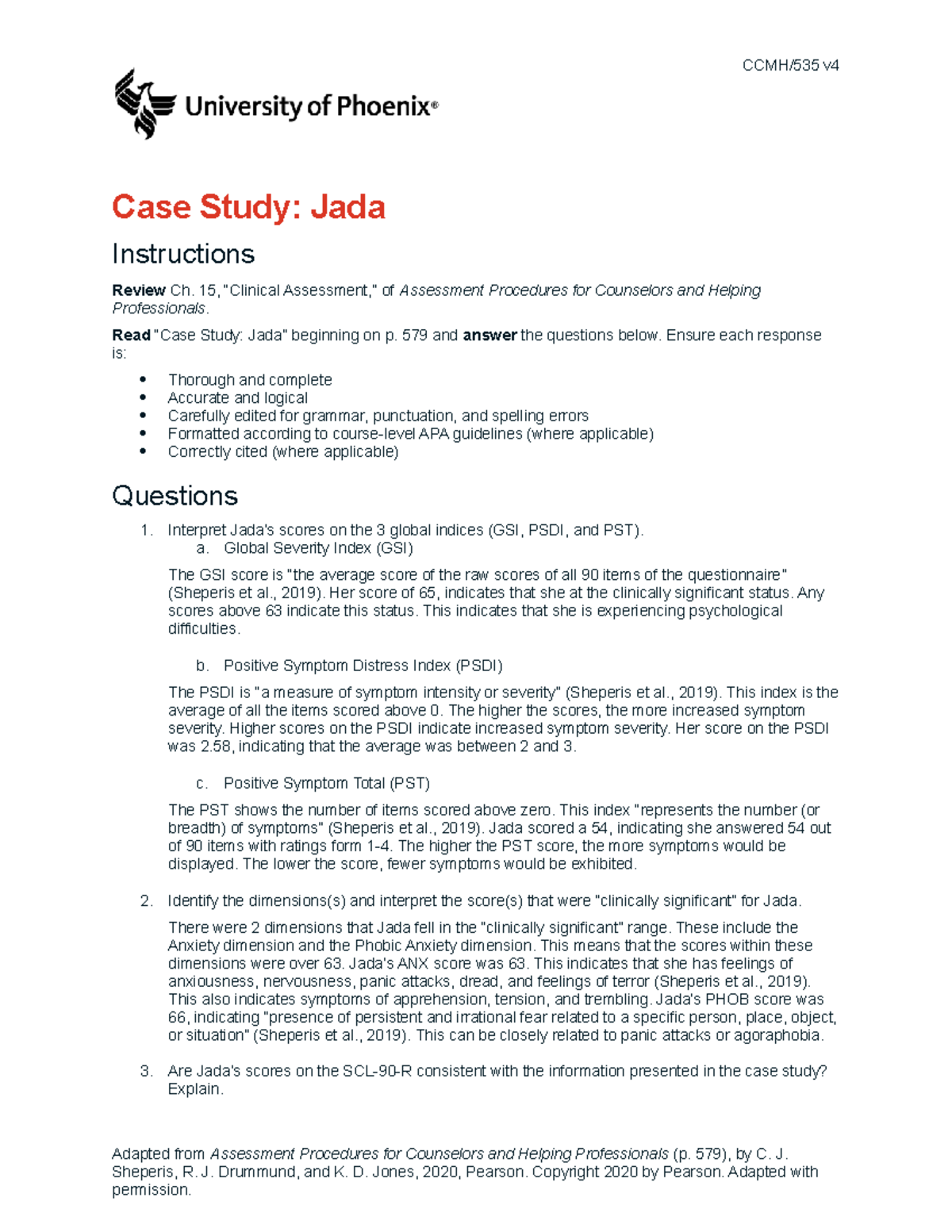 Week 6 case study- Jada CCMH 535 - CCMH/535 v Case Study: Jada ...